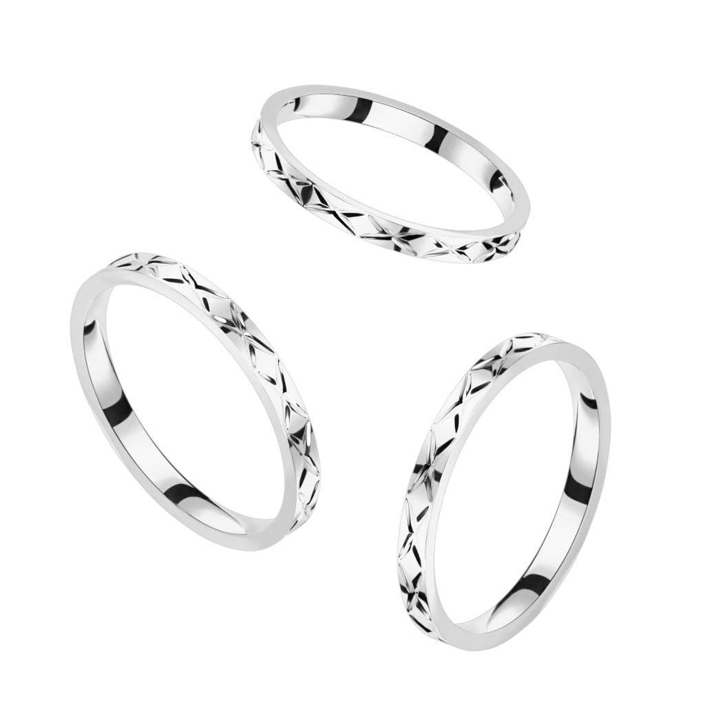 Criss Cross Cut Stackable Stainless Steel Ring Pierced Universe Criss Cross Cut Stackable Stainless Steel Ring Pierced Universe