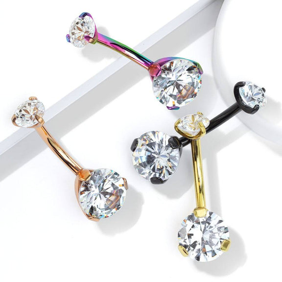 316L Surgical Steel Rainbow PVD Internally Threaded White CZ Belly Ring ...