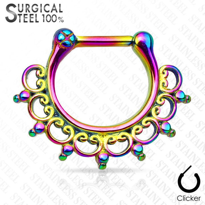 316L Surgical Steel Tribal Fan Lace Septum Ring Clicker | Pierced Universe