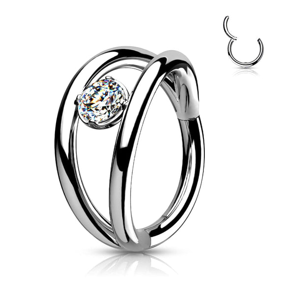 Surgical Steel Double Hoop Look White CZ Hinged Hoop Ring Clicker ...