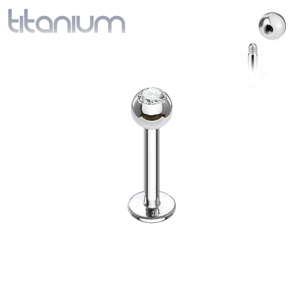 Solid Implant Grade Titanium Flat Back Single CZ Gem Labret Stud ...